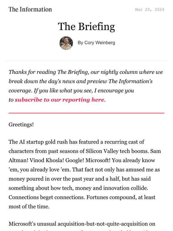 The Information: The Briefing: Microsoft’s Inflection Deal Spotlights ...