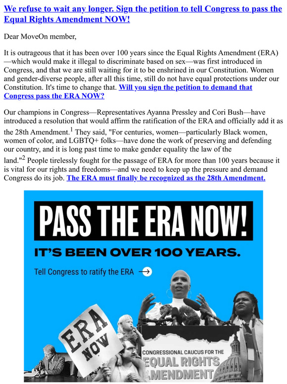 MoveOn: Will you sign the petition to demand that the Equal Rights ...