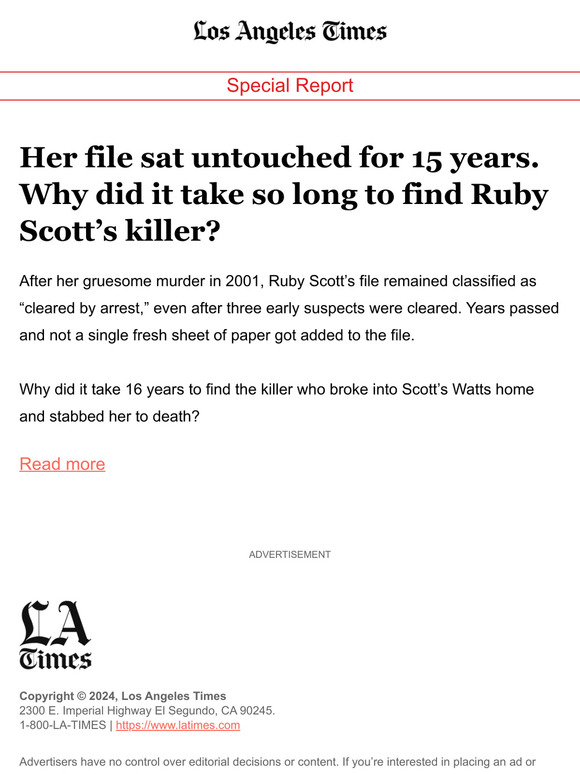 Los Angeles Times: Why did it take 16 years to find Ruby Scott’s killer ...