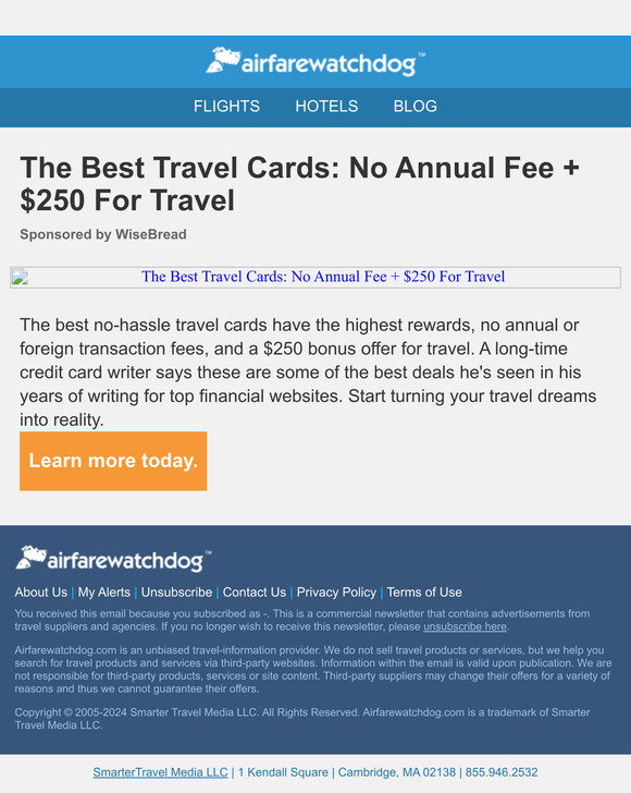 Airfarewatchdog: The Best Travel Cards: No Annual Fee + $250 For Travel ...