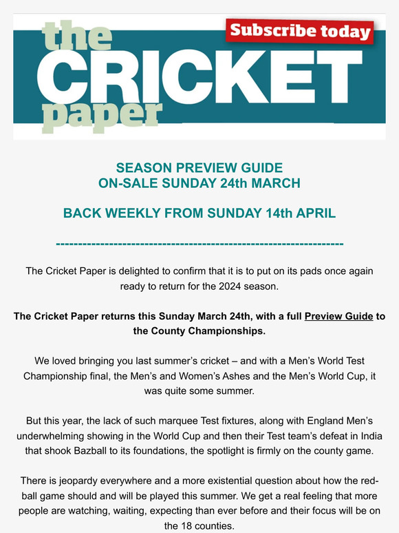 The Cricket Paper: THE CRICKET PAPER RETURNS >> GUIDE TO THE COUNTY ...