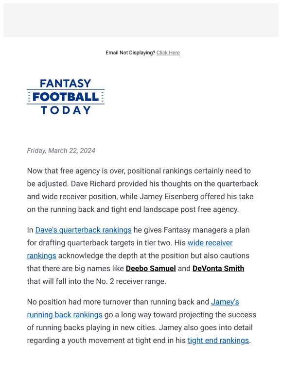 CBS Sports: 2024 Position by Position Rankings | Milled