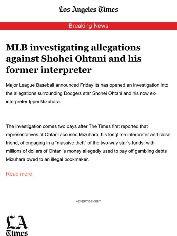Los Angeles Times: Breaking News: MLB investigating allegations against ...