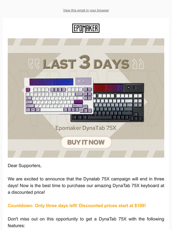 Epomaker: 3 Days Left! The DynaTab 75X Campaign Will End For Purchase ...