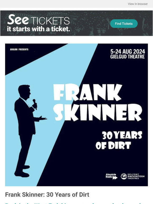 See Tickets: Frank Skinner | Back in the West End by popular demand ...