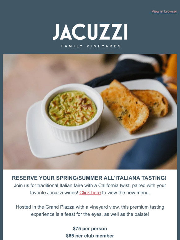 Jacuzzi Family Vineyards: 🍽️🍷 New All'Italiana menu just dropped! | Milled