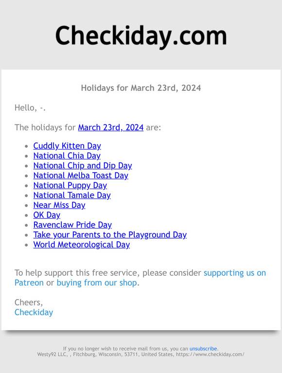 Checkiday: Holidays for March 23rd, 2023! 📅🎉 | Milled