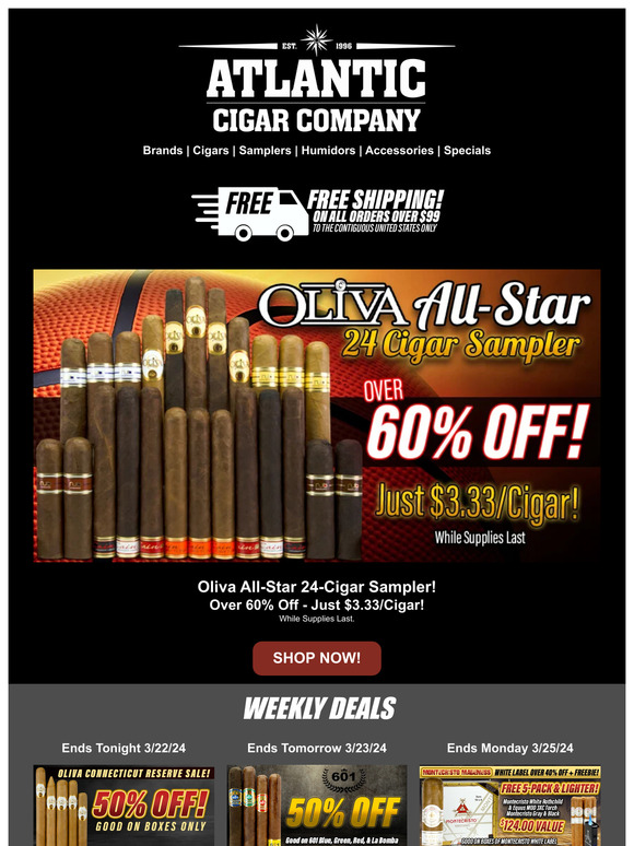 Atlantic Cigar Company: Oliva's All-Star 24-Cigar Sampler - Just $3.33 ...