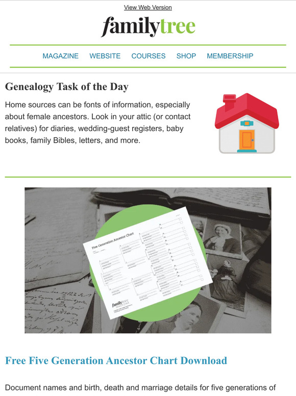 Family Tree Magazine: A Five Generation Ancestor Chart for Genealogy ...
