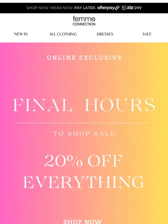 Femme Connection: 20% Off Everything Sale ends Tonight - HURRY NOW ...