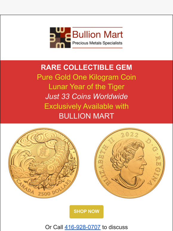 Bullion Mart: Pure Gold One Kilogram Lunar Tiger Coin - A Rare Gem | Milled