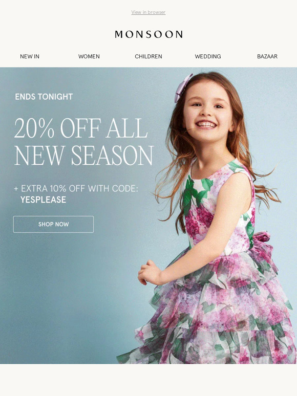 Monsoon: ENDS AT MIDNIGHT: 20% + extra 10% off | Milled