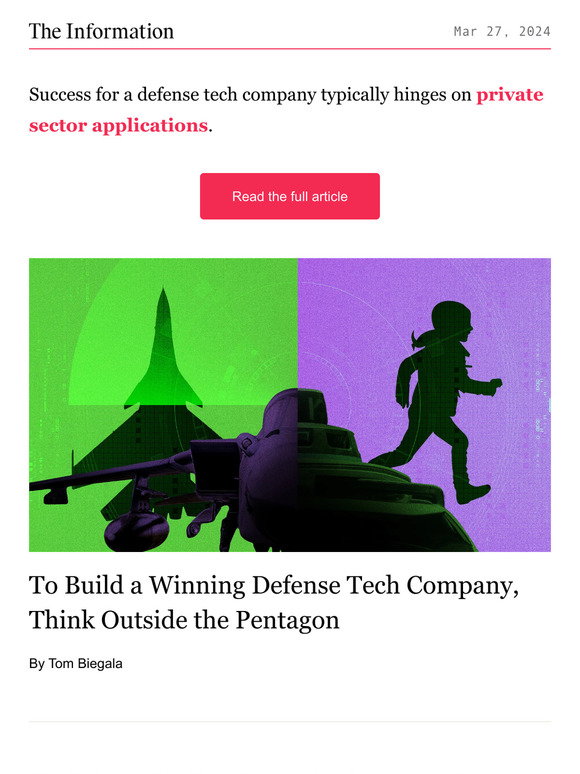The Information: Opinion: To Build a Winning Defense Tech Company ...