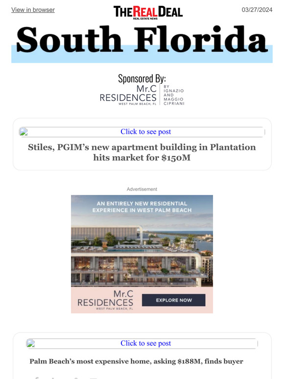 The Real Deal: Stiles, PGIM building hits market for $150M; Palm Beach ...