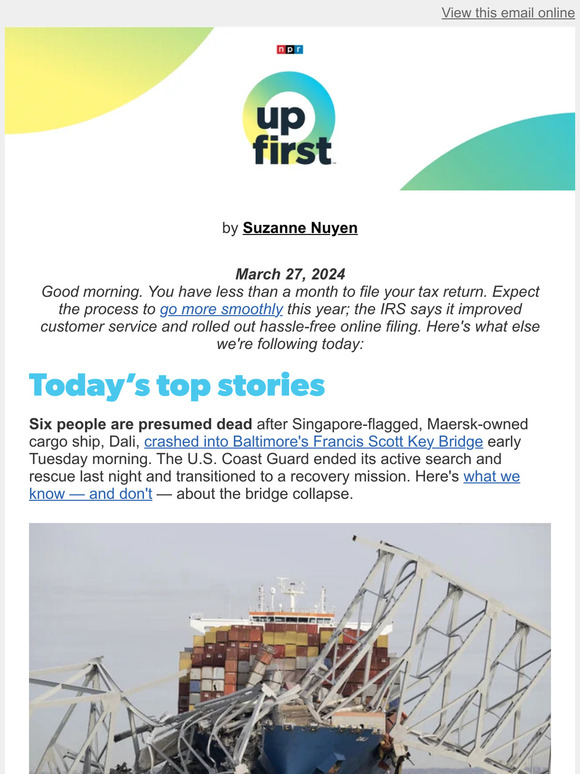 NPR: Ship's mayday saved lives in Baltimore bridge collapse; NBC drops ...