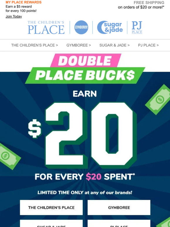 Children's Place: FINAL DAYS: Earn Double PLACE Bucks NOW! 💰 | Milled