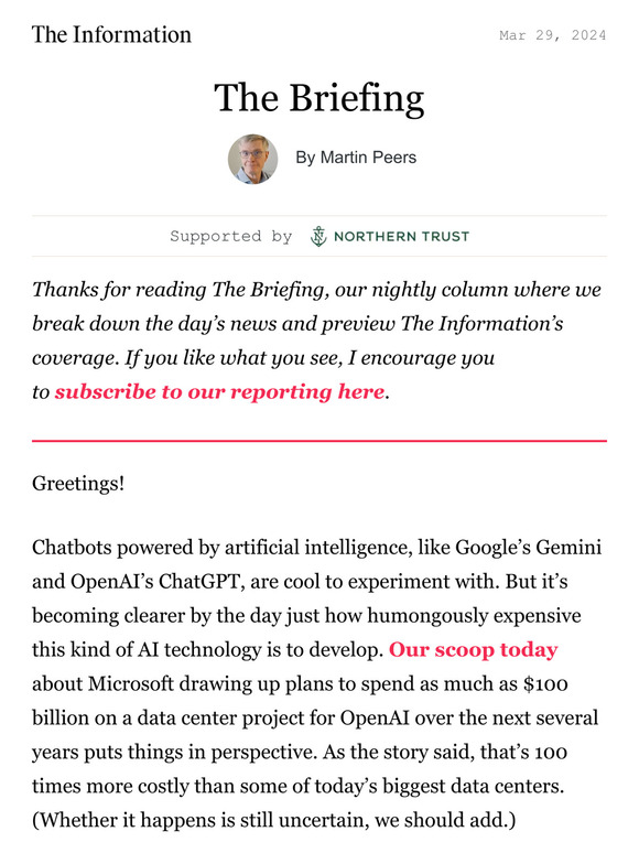 The Information: The Briefing: AI Rivals Broadband in High Upfront Cost ...