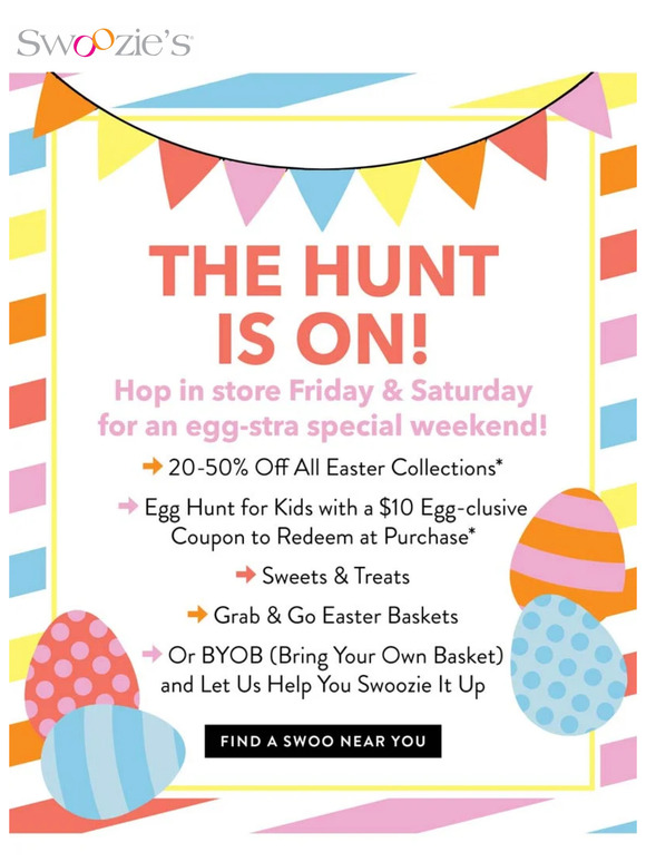 Swoozie's: The Hunt is ON, DAL! Hop in store for EGG-Clusive Savings ...