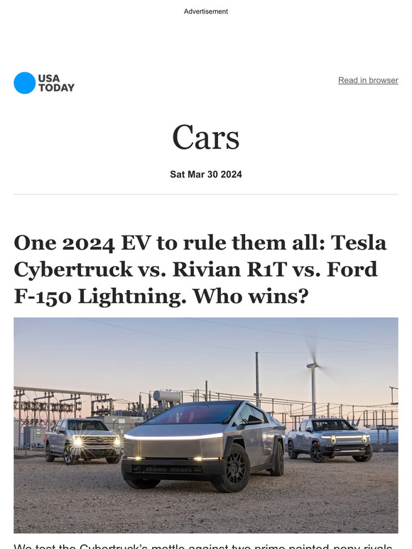 USA TODAY: Cars: One 2024 EV to rule them all: Tesla Cybertruck vs ...