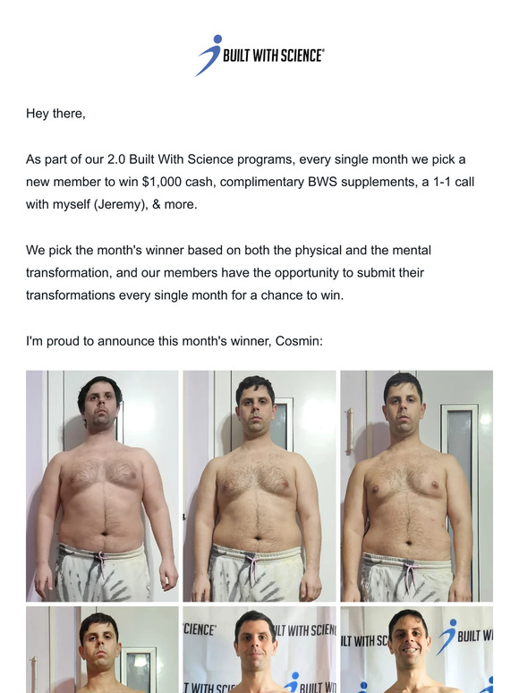 Built With Science: 💪 Meet Our Latest Transformation Winner - Cosmin ...