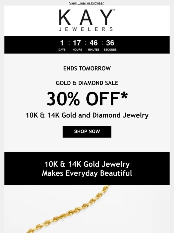 Kay Jewelers: 2 DAYS LEFT! 30% OFF Gold & Diamonds | Milled
