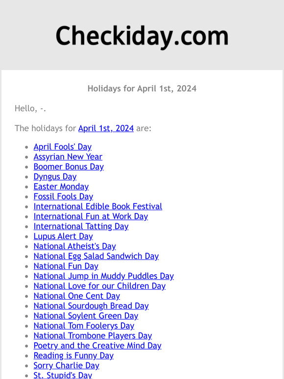 Checkiday: Holidays for April 1st, 2024! 📅🎉 | Milled