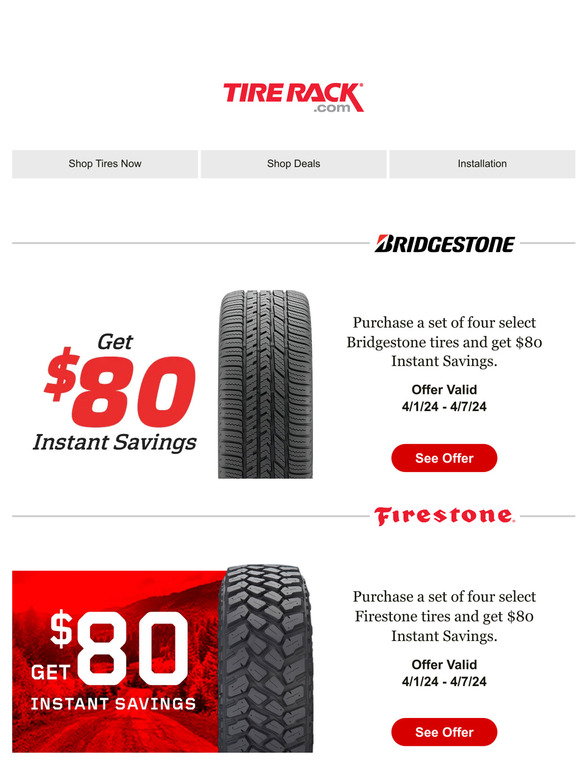 Tire Rack: No Foolin'. Get Up to $100 Back on New Tires! | Milled