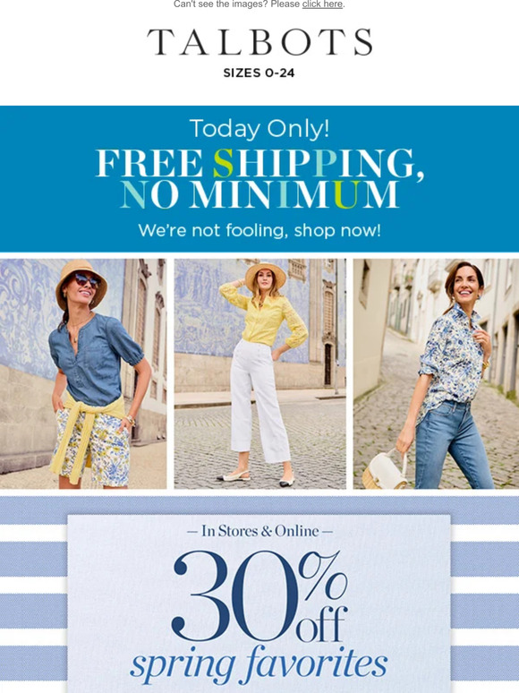 Talbots: Today Only—FREE SHIPPING, no minimum | Milled