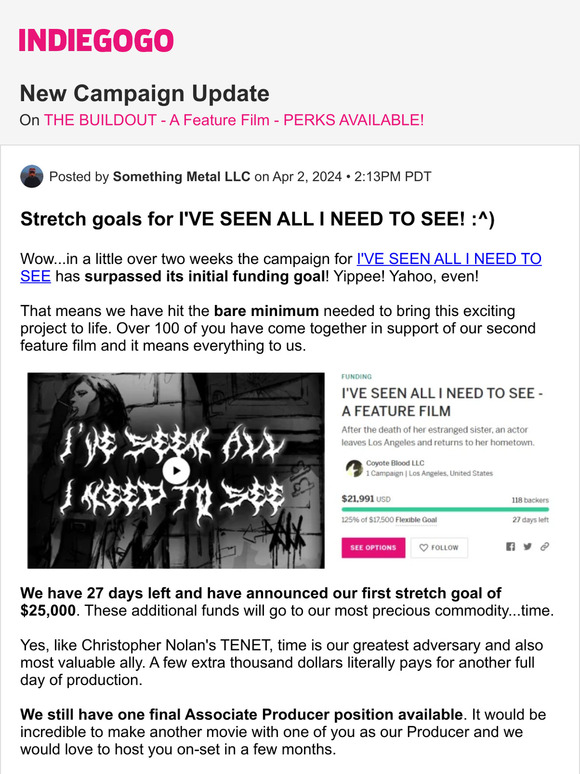 Indiegogo: 📢 Update #28 from THE BUILDOUT - A Feature Film - PERKS AVAILABLE! | Milled