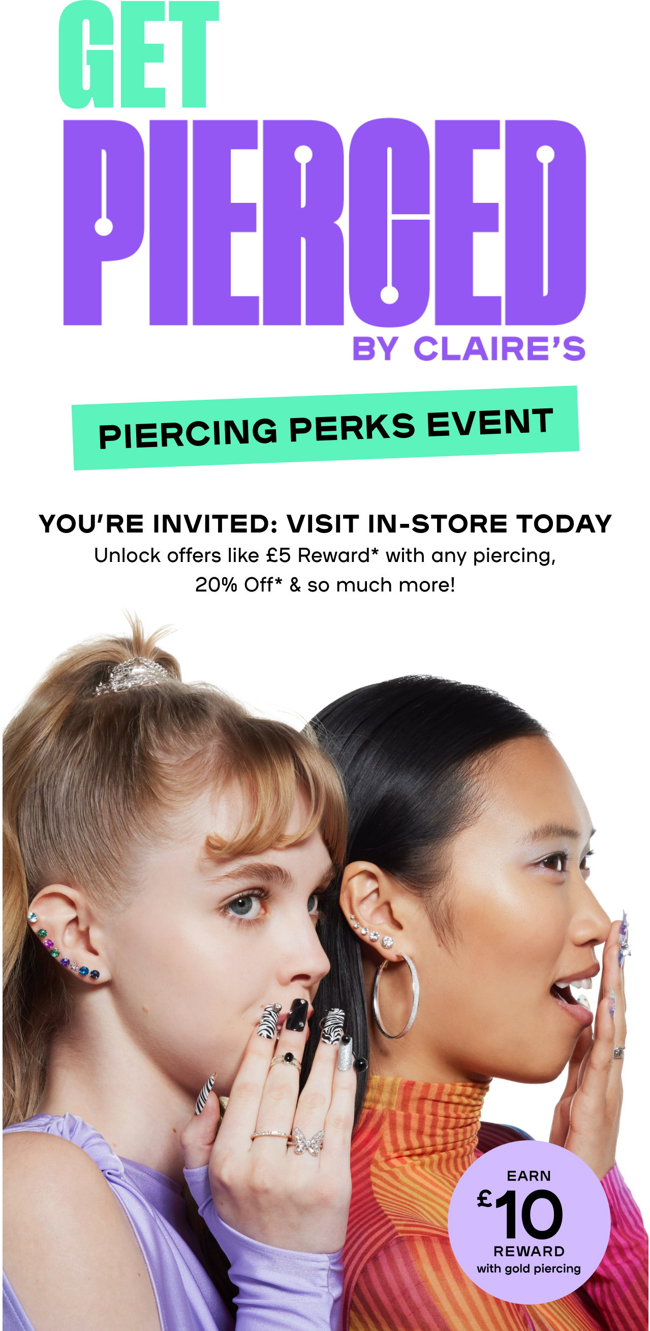 Claire's: Psst! 💌 You're invited to our in-store Piercing Perks Event 💌 ...