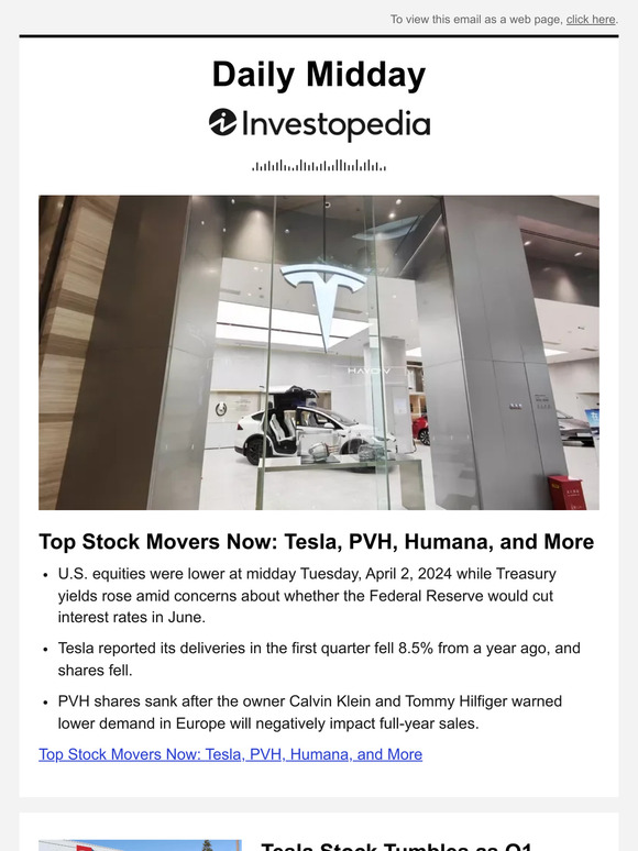 Investopedia: Top Stock Movers Now: Tesla, PVH, Humana, and More | Milled