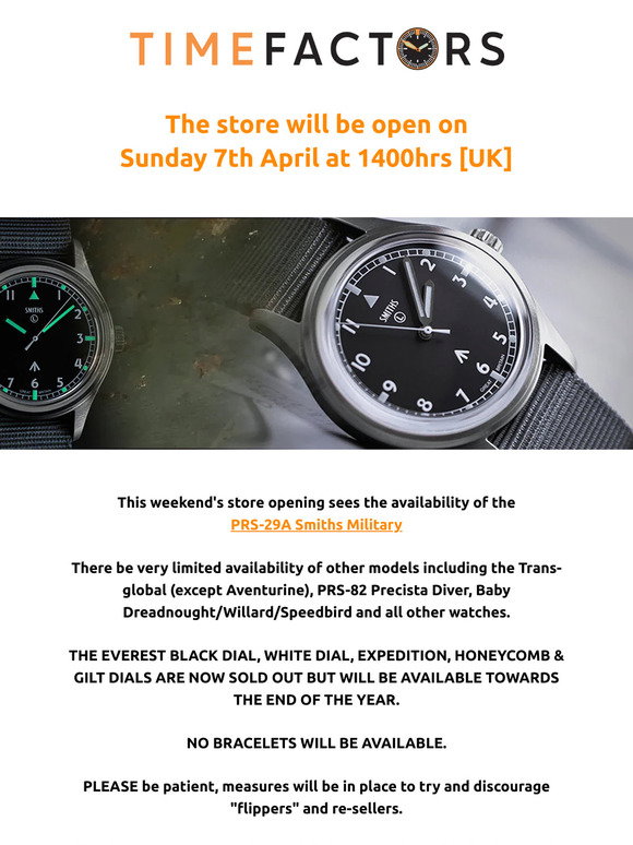 Precista: Time Factors Store Opening - Sunday 7th April 2024 | Milled