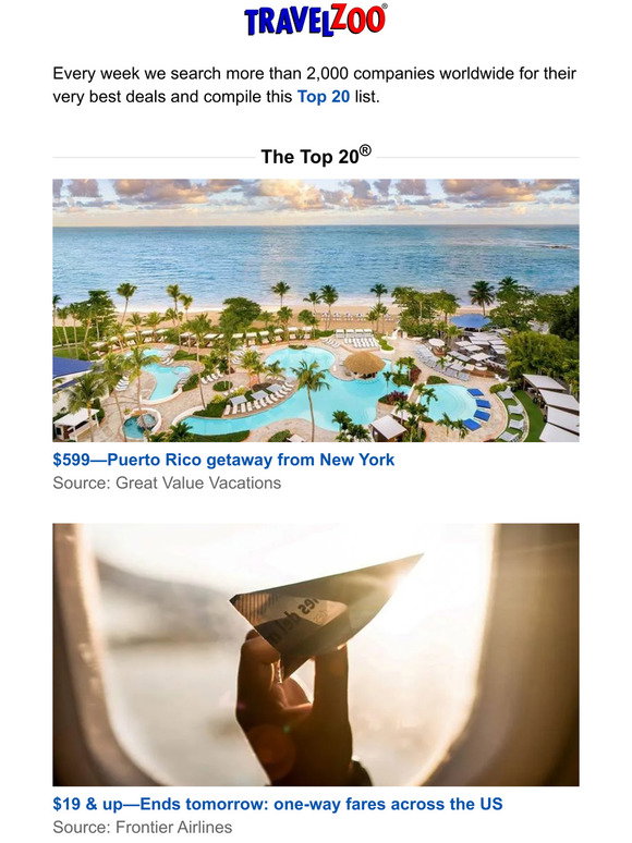 Travelzoo: This Week's Top 20 | Milled