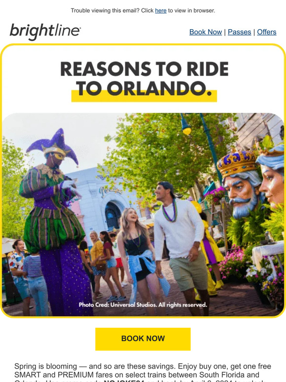 Brightline: Unlock BOGO PREMIUM & SMART fares to Orlando's top events ...