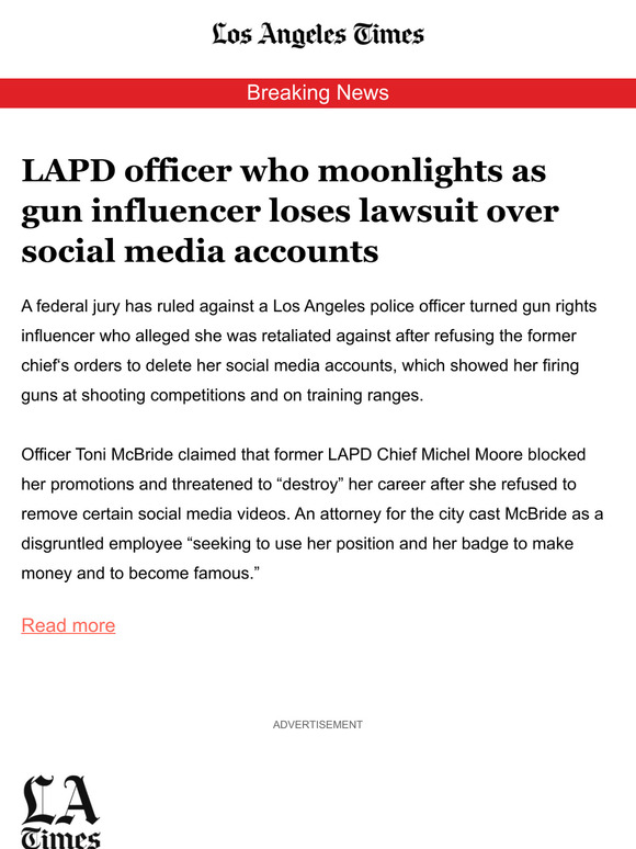 Los Angeles Times: LAPD officer who moonlights as gun influencer loses ...