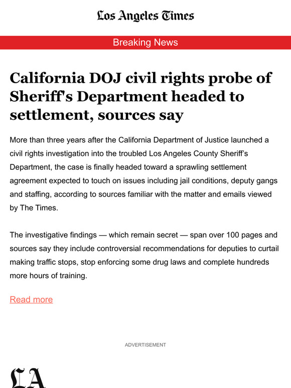 Los Angeles Times: California DOJ civil rights probe of Sheriff's ...
