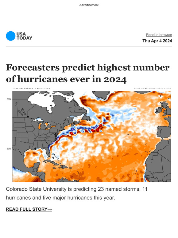 USA TODAY: Breaking: Highest number of hurricanes ever expected in 2024 ...