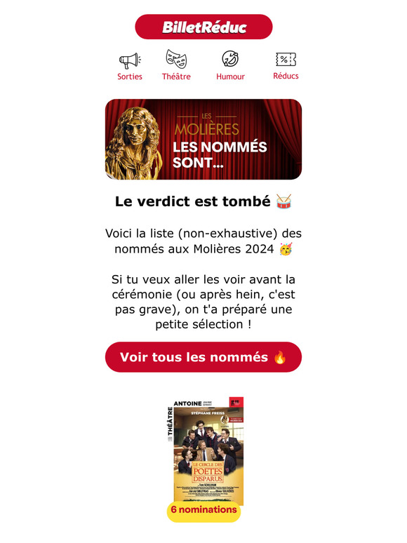 BilletReduc: Molières 2024 : les nommés ! 🥳 | Milled