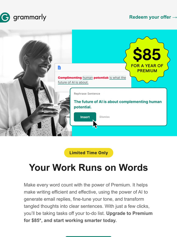 Grammarly, Inc.: ⌛ Limited time: $85 for a year of Premium | Milled