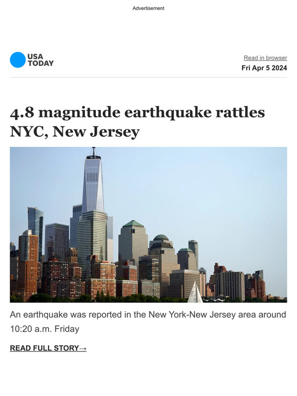 USA TODAY: Breaking: Earthquake rocks New York City with 4.8 magnitude ...