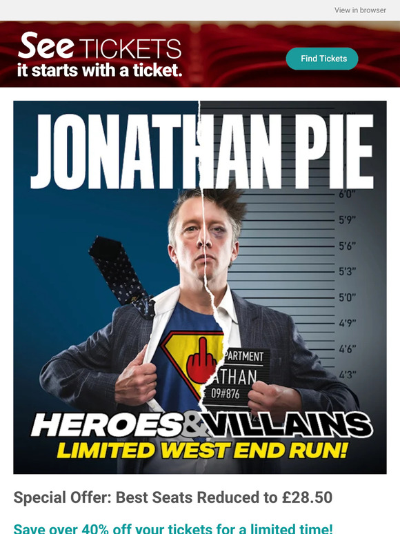 See Tickets: Jonathan Pie: Heroes and Villains | Save over 40% for a ...