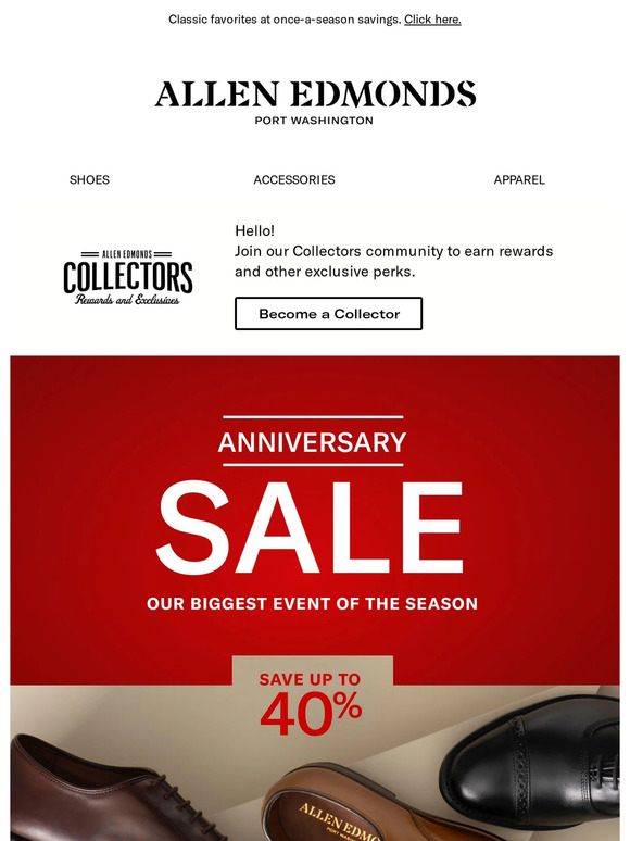 Allen Edmonds Email Newsletters: Shop Sales, Discounts, and Coupon Codes