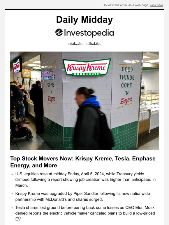Investopedia: Top Stock Movers Now: Krispy Kreme, Tesla, Enphase Energy ...