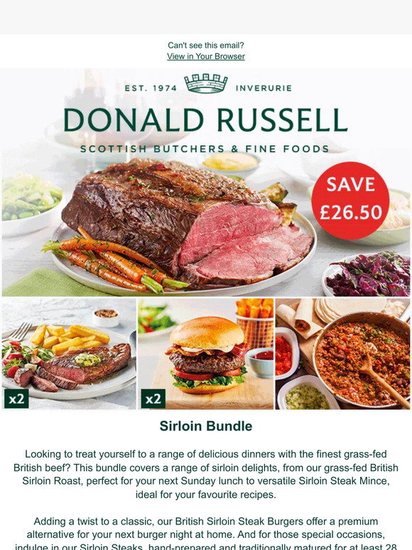 Donald Russell: WEEKEND SPECIAL | 2.1kg Sirloin Box £56 💥 | Milled
