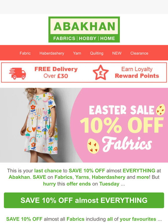 Abakhan: Last Chance to SAVE 10% almost EVERYTHING at Abakhan | Milled