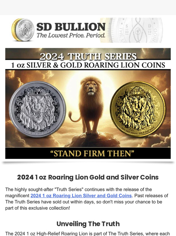 SD Bullion: 🦁 Truth Series: 2024 1 oz Silver & Gold Roaring Lions Live ...