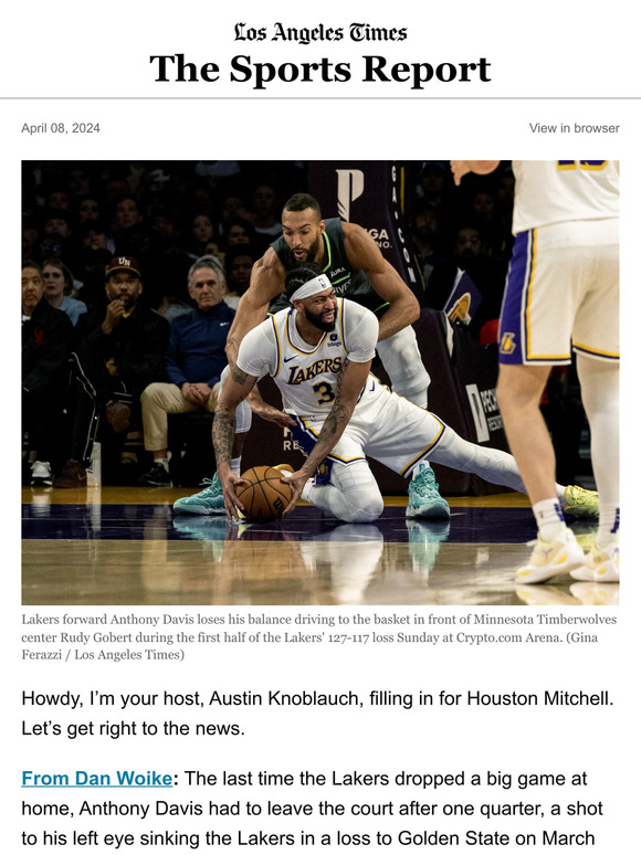 Los Angeles Times: The Sports Report: Anthony Davis injury comes at bad ...