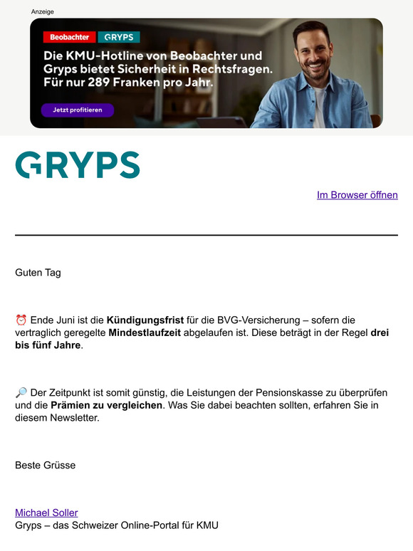 Gryps: 🚀 Prüfen Sie jetzt die Pensionskasse Ihres Unternehmens | Milled