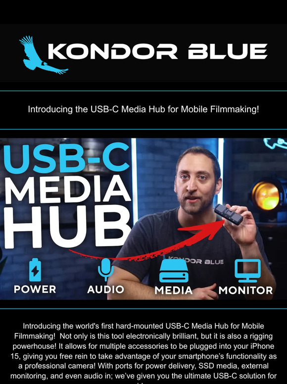 Kondor Blue: The World's First Hard-Mounted USB-C Media Hub for Mobile Filmmaking | Milled