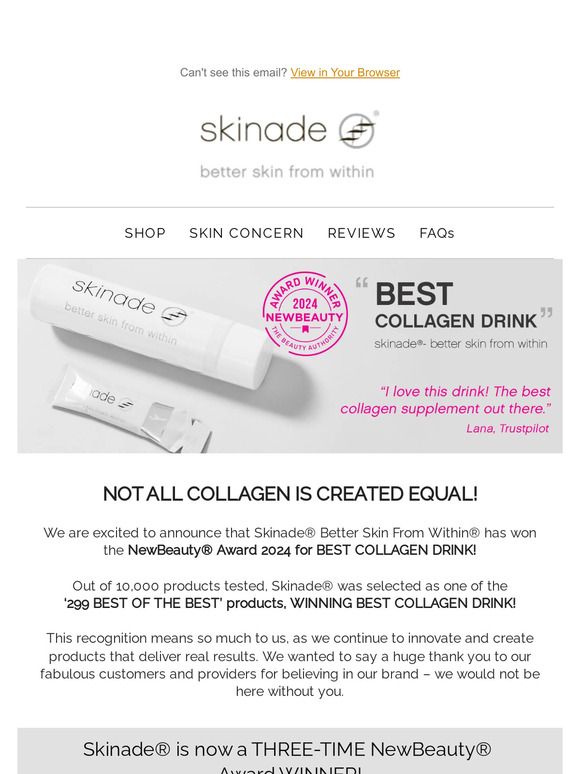 Skinade: WINNER! 2024 NEW BEAUTY – BEST COLLAGEN DRINK | Milled